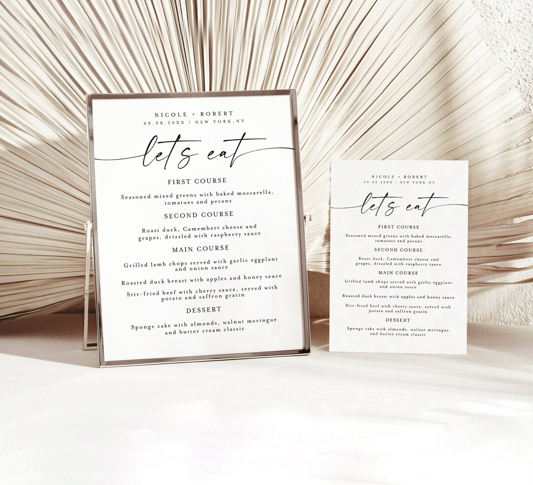 Lets Eat Menu Sign, Lets Eat Menu 5x7 Cards, Lets Eat Sign, Minimalist ...