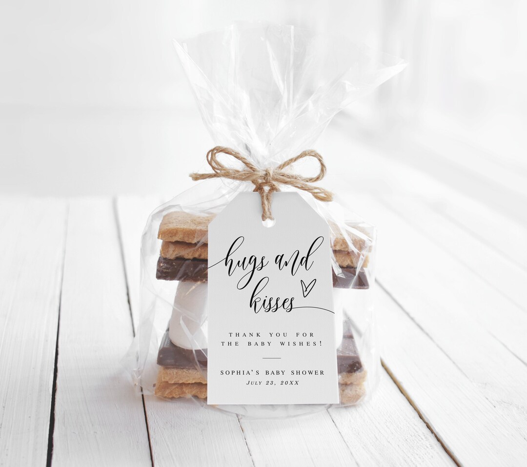 Baby Shower Tag Template, Hugs and Kisses, 100% Editable, Instant ...
