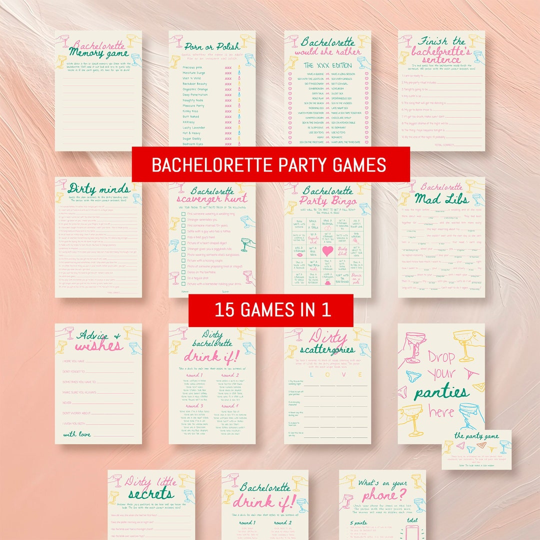 Hand Drawn Bachelorette Party Games Bundle, Colorful Bachelorette Party ...
