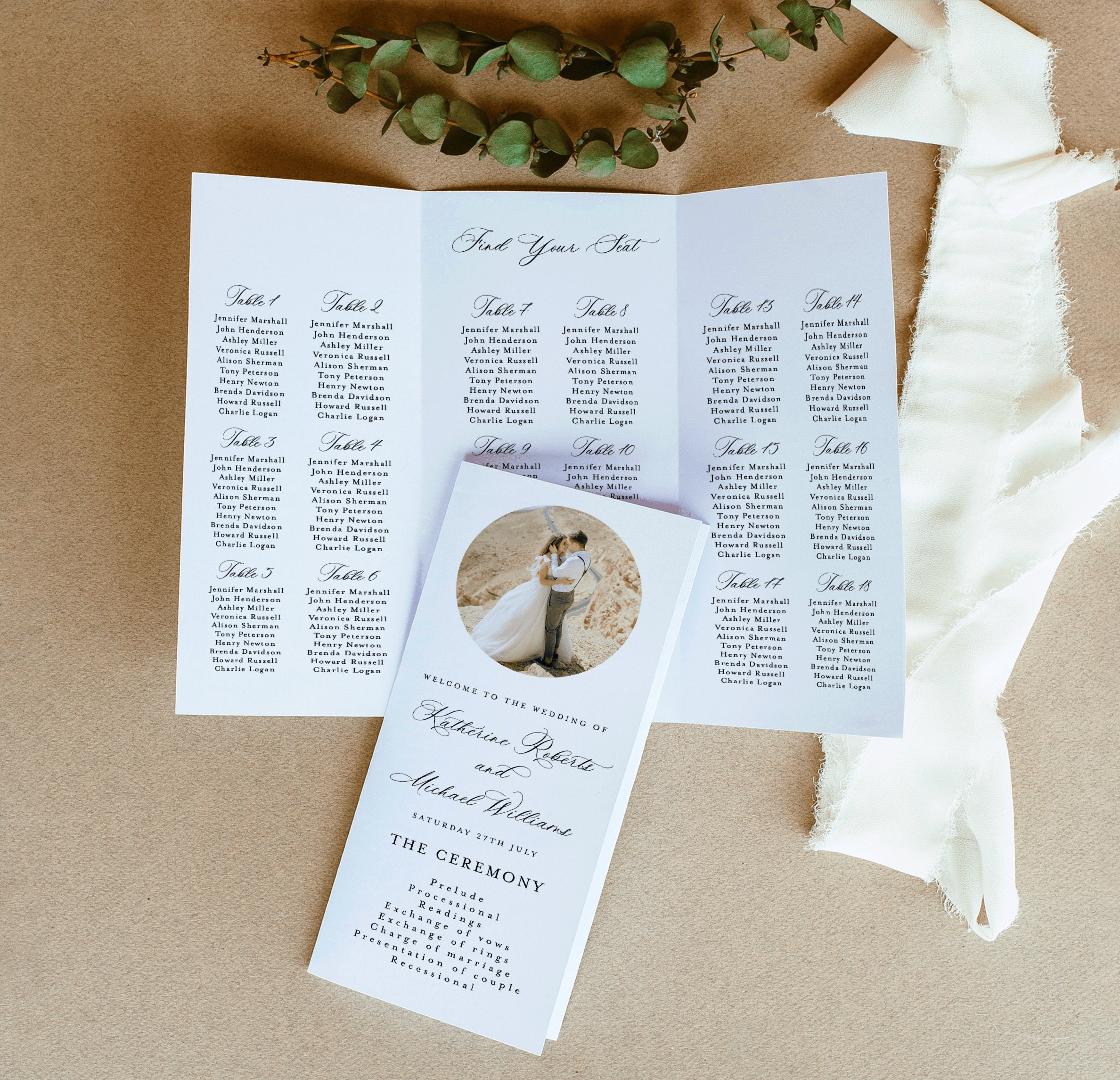 Seating Chart Program, Trifold Wedding Seating Chart Program Template ...