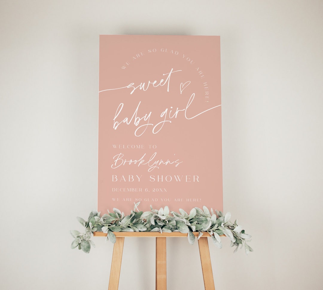Girl Baby Shower Welcome Sign, Sweet Baby Girl, Hello Baby Welcome Sign ...