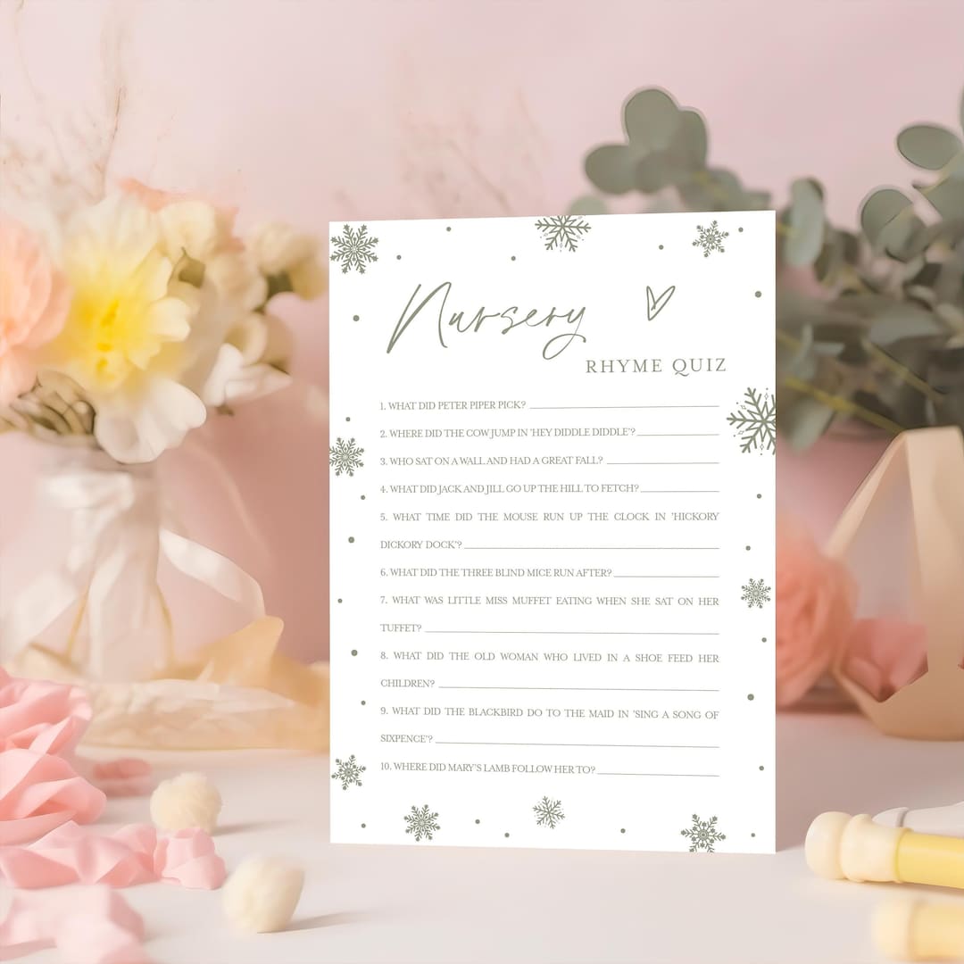 Nursery Rhyme Quiz, Printable Nursery Rhyme Game Baby Shower Game ...