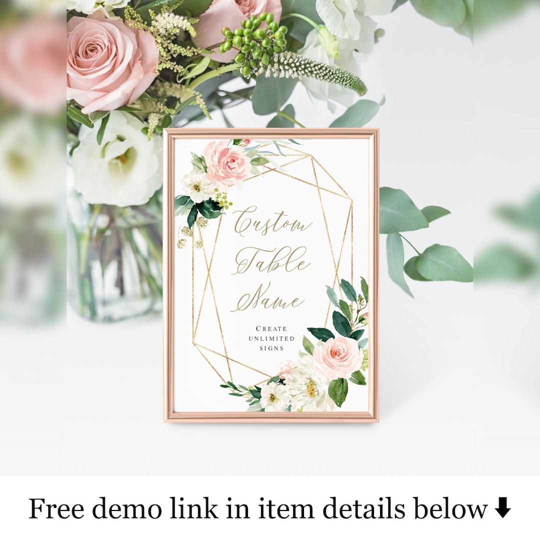 Custom Table Names, Unlimited DIY Sign Template, Templett, Reception ...