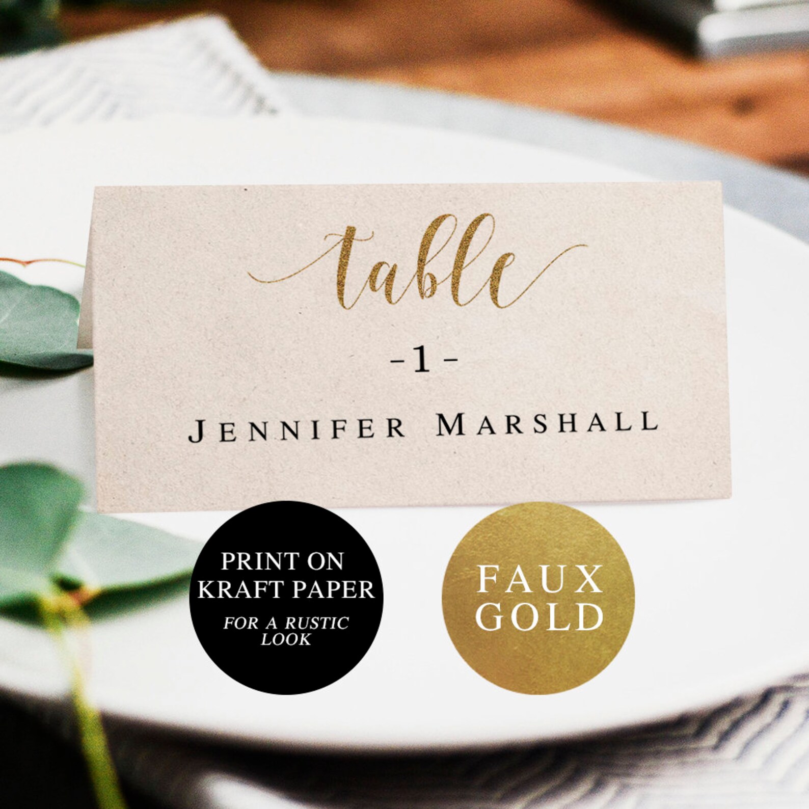 Gold Wedding Printable Name Cards Gold Place Card Template | Etsy