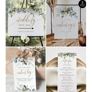 Greenery Gold Wedding Bundle Template, Edit With Templett, Printables ...
