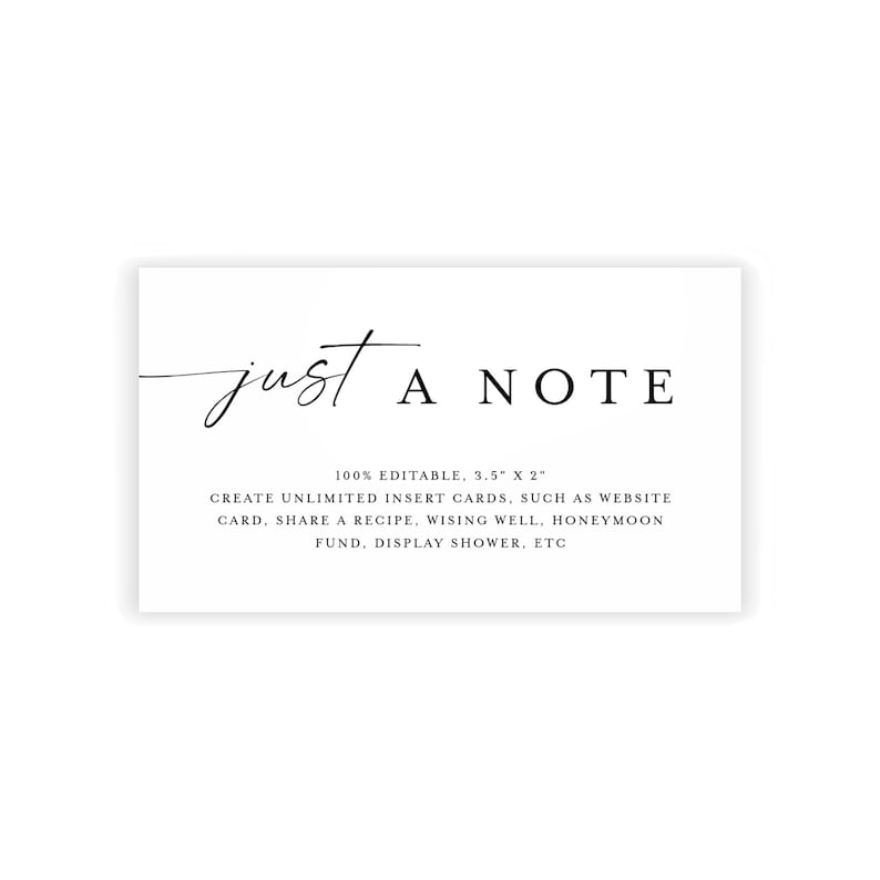 Just a Note Wedding Insert Cards, Printed Enclosure Cards 3.5x2 ...
