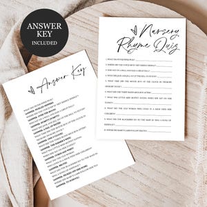 Nursery Rhyme Quiz, Printable Nursery Rhyme Game Baby Shower Game ...