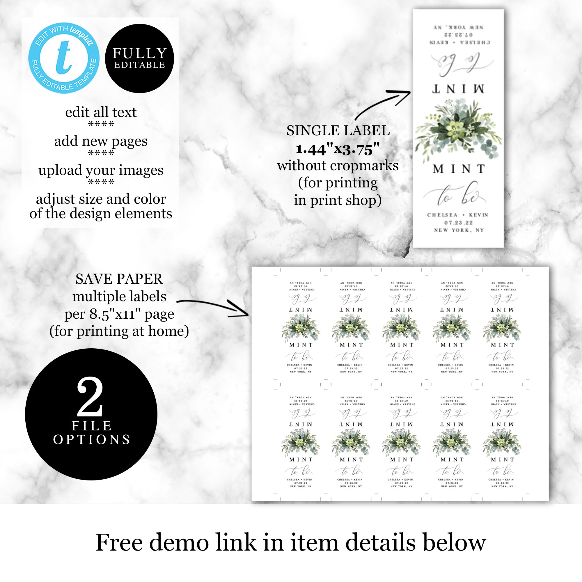 Greenery Mint to Be Label Template, Wraparound, Printable Wedding Favor ...