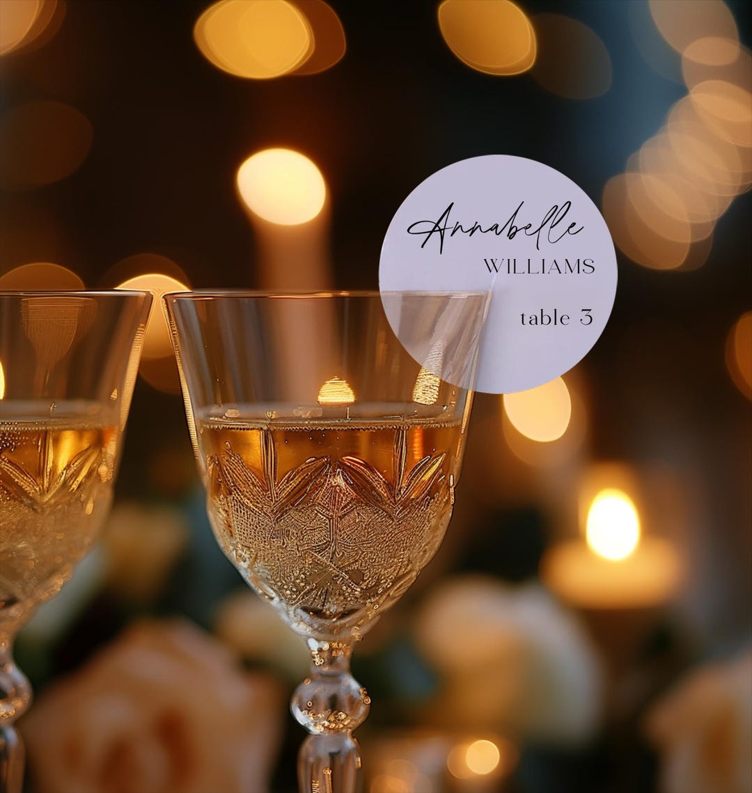 Champagne Seating Chart Tag, Champagne Name Tags, Wine Glass Circle ...