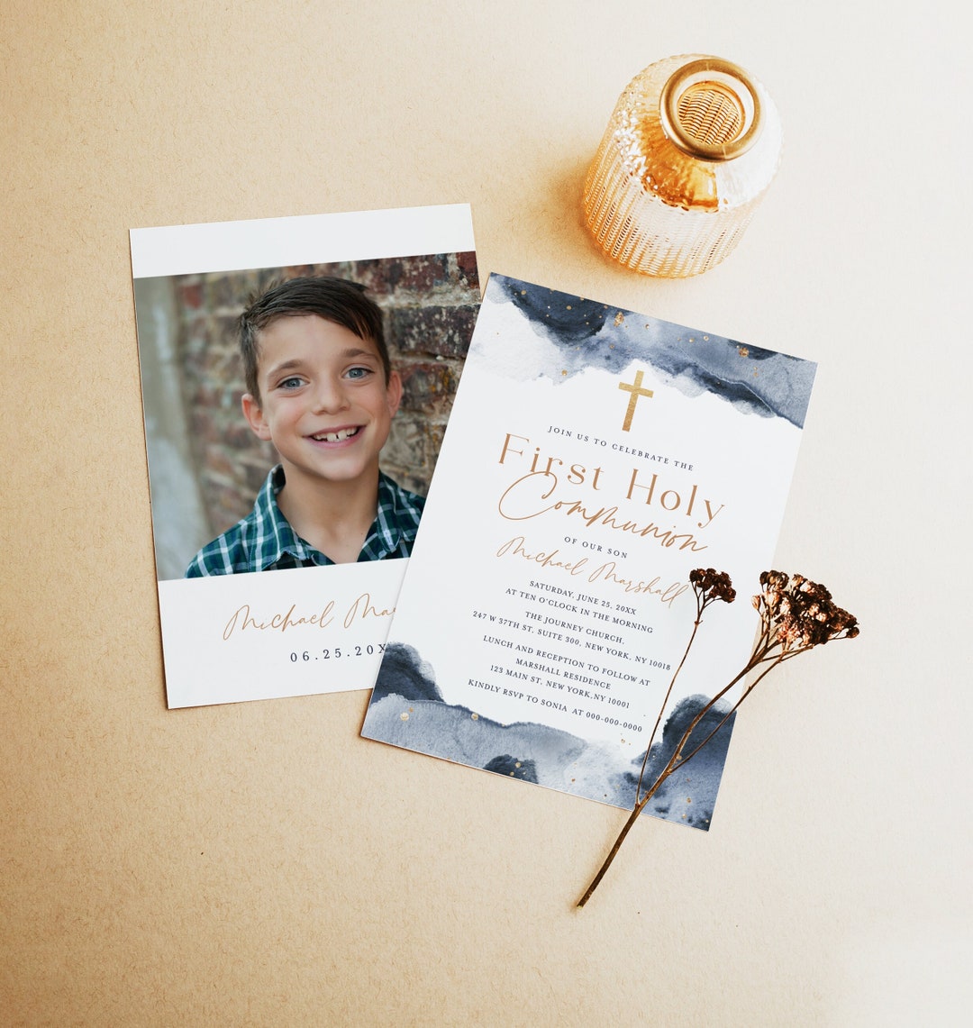 First Holy Communion Invitation, Boys First Holy Communion Invite, Blue ...