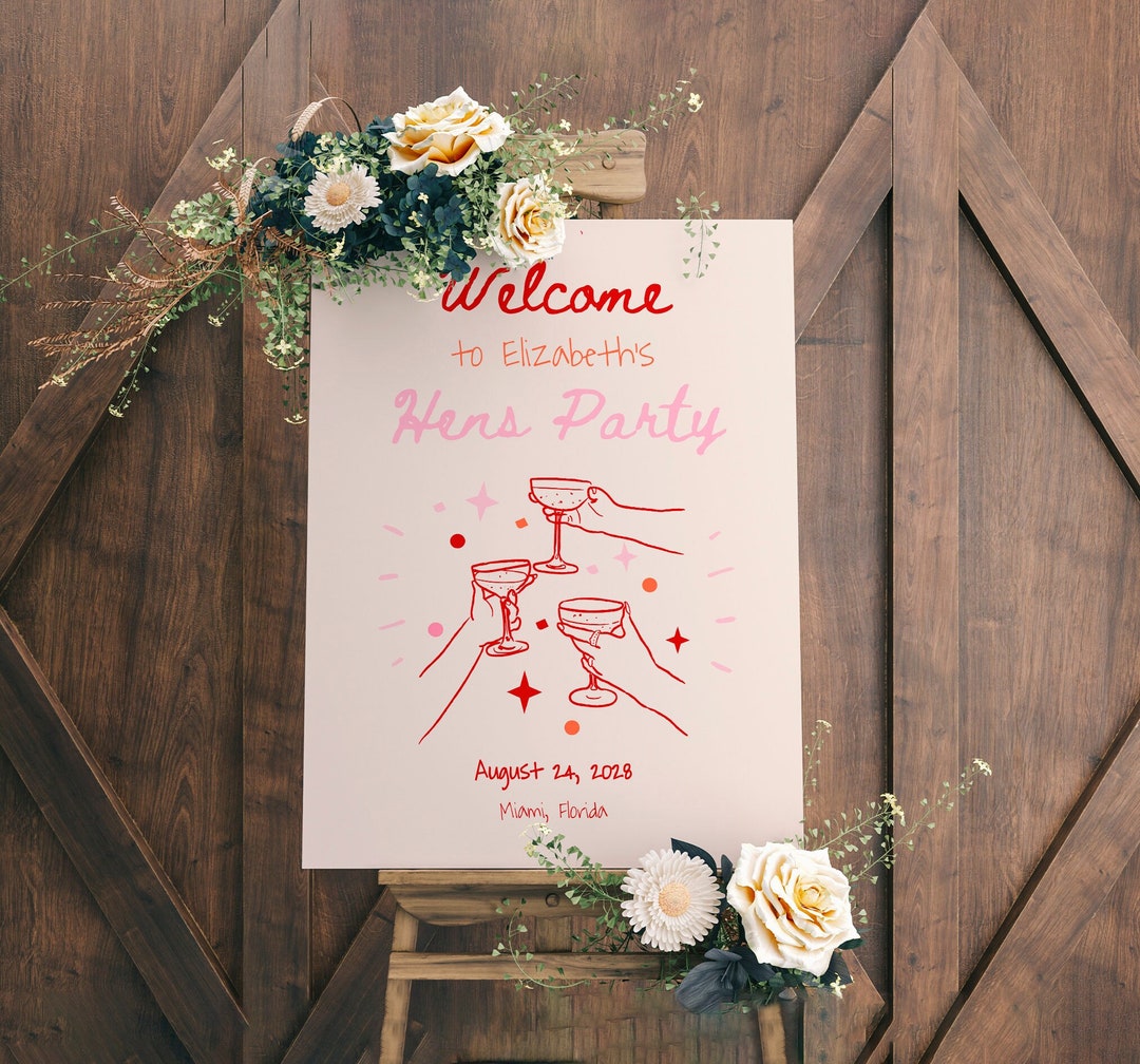 Hens Party Welcome Sign, Hand Drawn Hen Party Sign, Whimsical ...