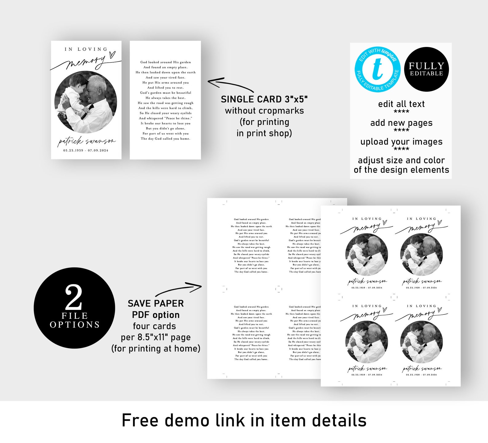 Memorial Prayer Card Template, in Loving Memory Card, Digital Download ...