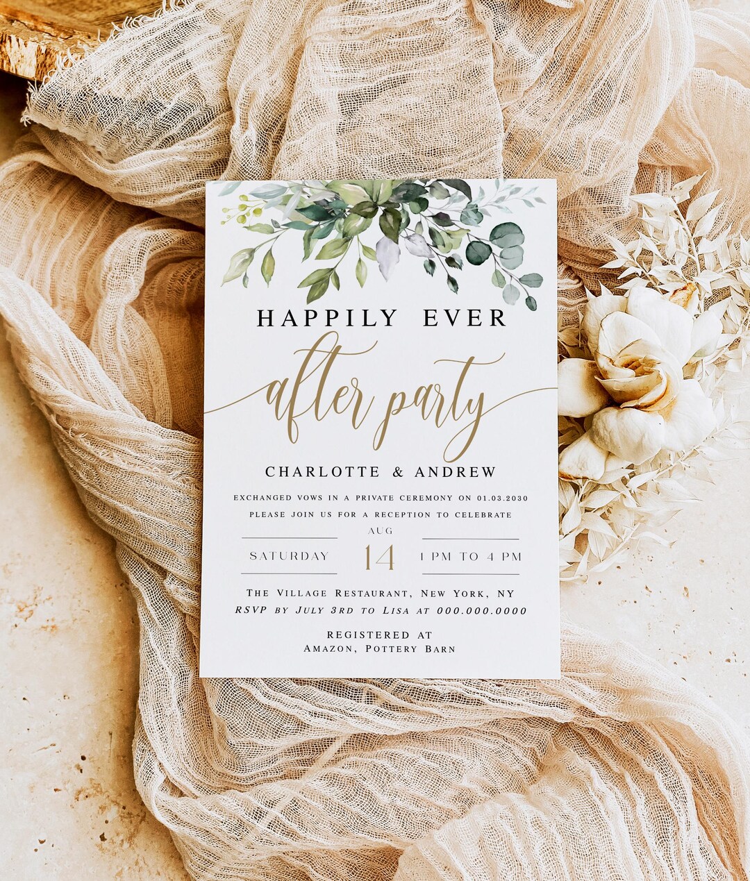 Greenery Reception Party Invitation Template, Greenery Wedding ...