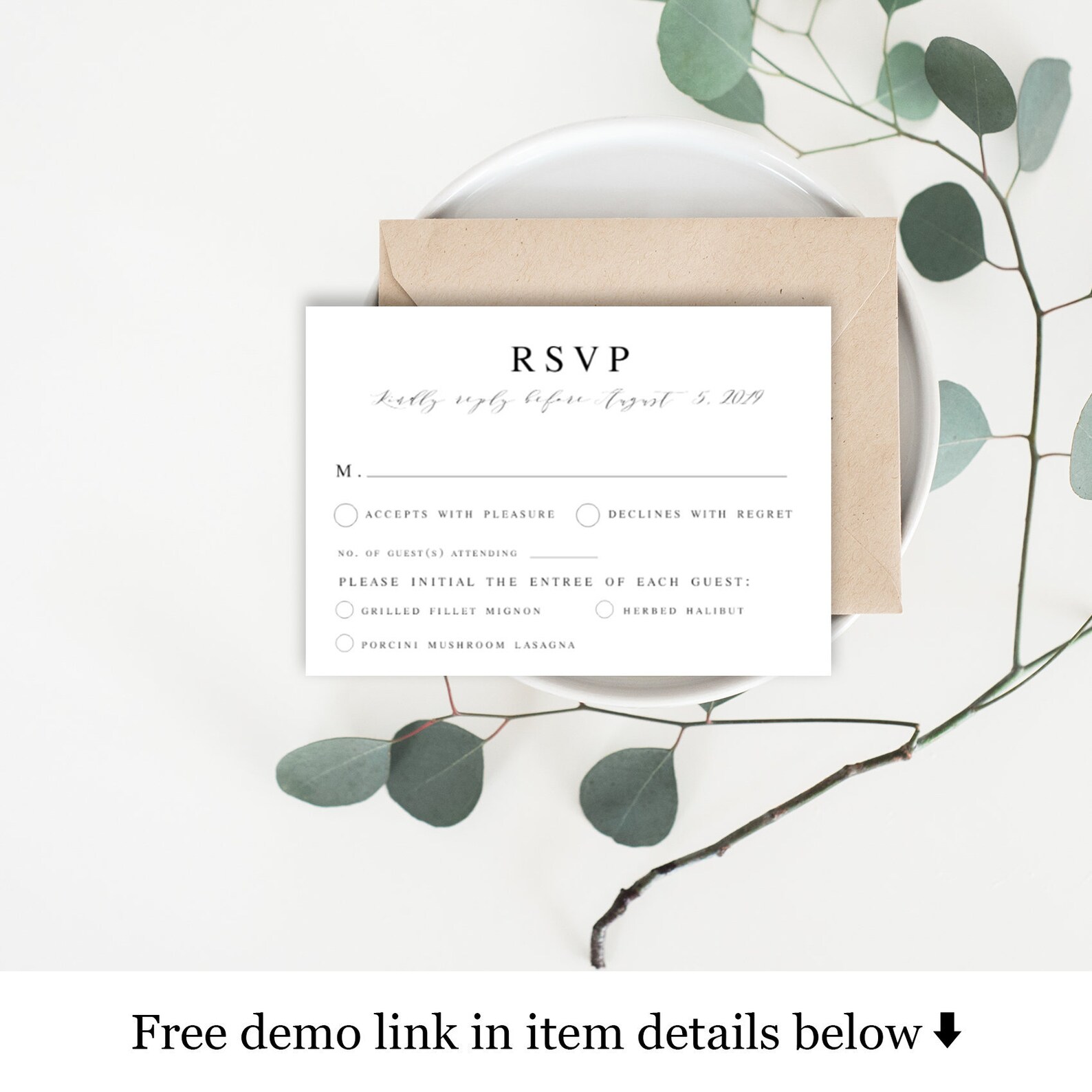 Simple RSVP Wedding Template Rehearsal Dinner Invitation Insert Card ...