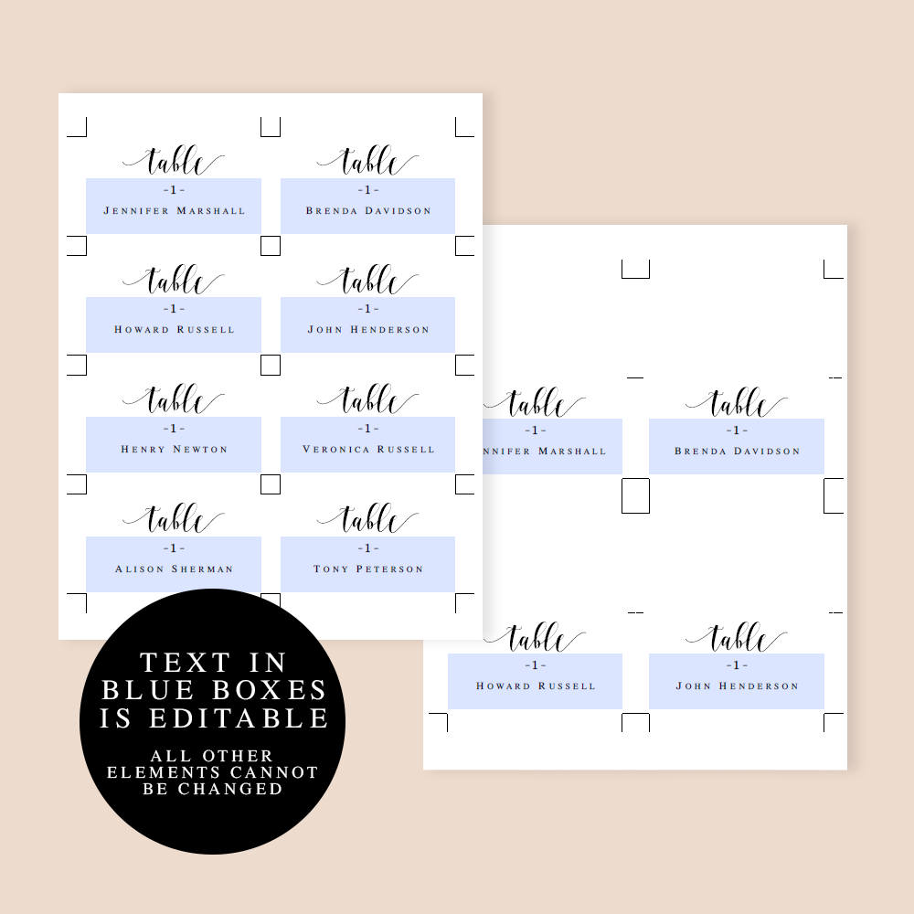 Wedding Name Cards Template Rustic Wedding Table Card Template | Etsy