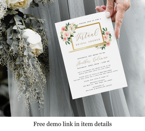 Cream Blush Virtual Bridal Shower Invitation Card Template | Etsy