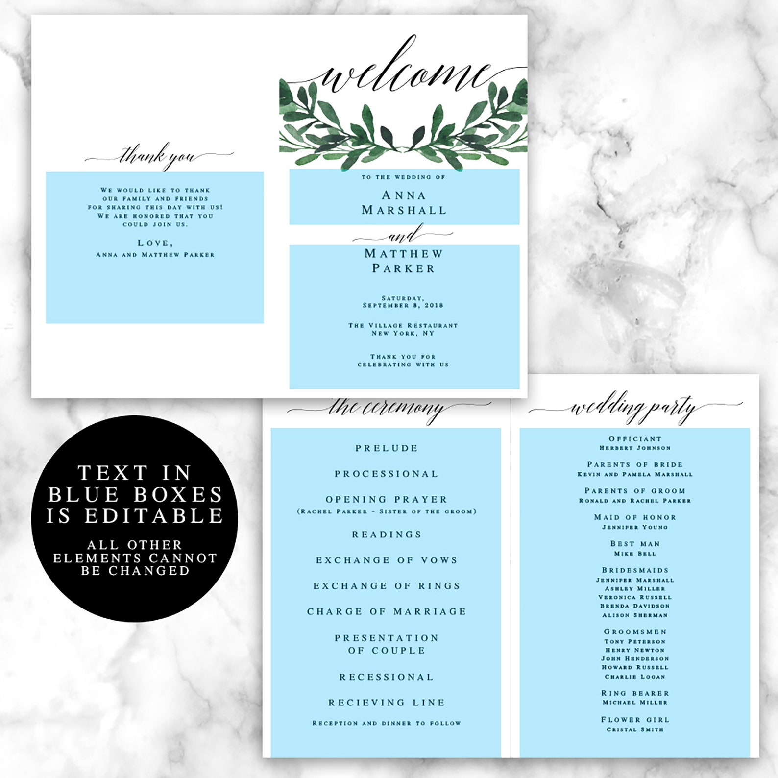Greenery Program Folded Wedding Program Template Greenery | Etsy