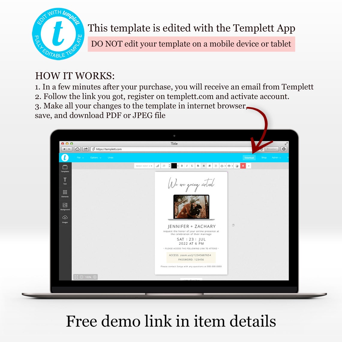 Virtual Wedding Invitation Template Download Fully Editable - Etsy