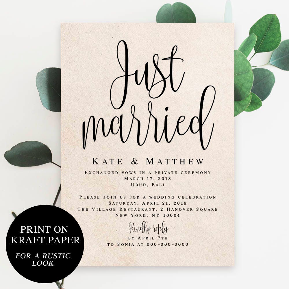 Elopement Invitation Template Download Wedding Template | Etsy