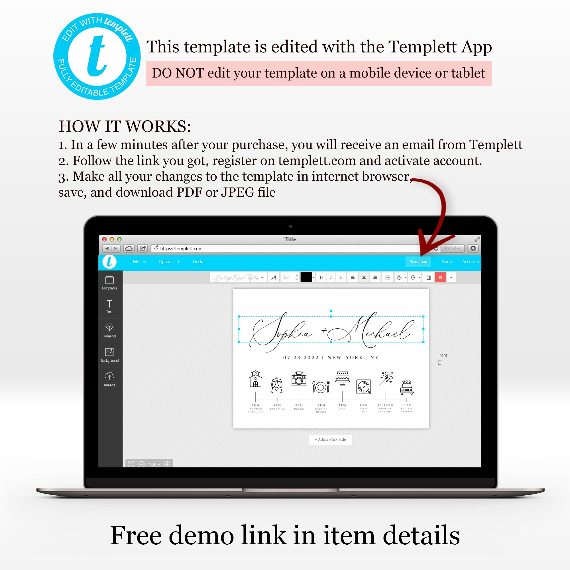 Calligraphy Itinerary Editable Timeline Template Schedule of - Etsy