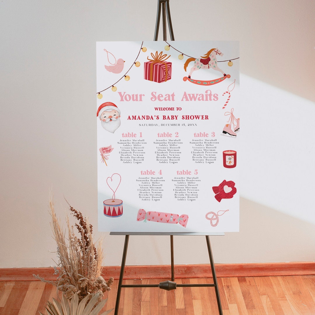 Holiday Baby Shower Seating Chart Template, Red and Pink Christmas Baby ...