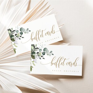 Greenery Gold Food Label Card Template, Table Decor, Buffet Card for ...