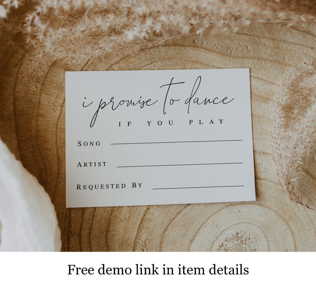 Song Request Card Template, Fully Editable Text, I Promise to Dance ...
