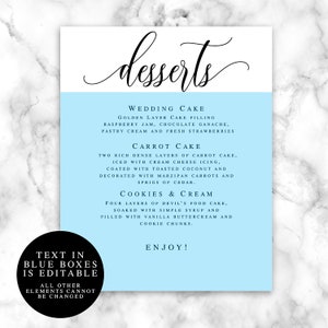 Dessert Menu Sign Wedding Template Printable Dessert Sign for Wedding ...