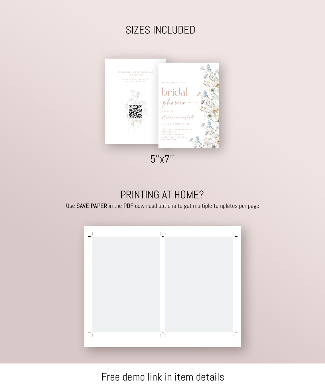 Wildflower Bridal Shower Invitation QR Code Bohemian - Etsy