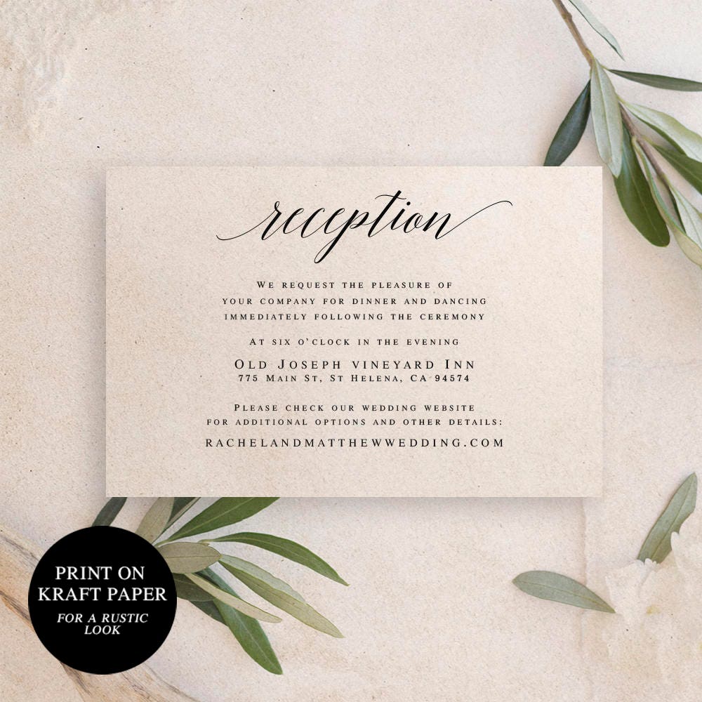 Reception Card Template Wedding Insert Templates Editable Pdf | Etsy
