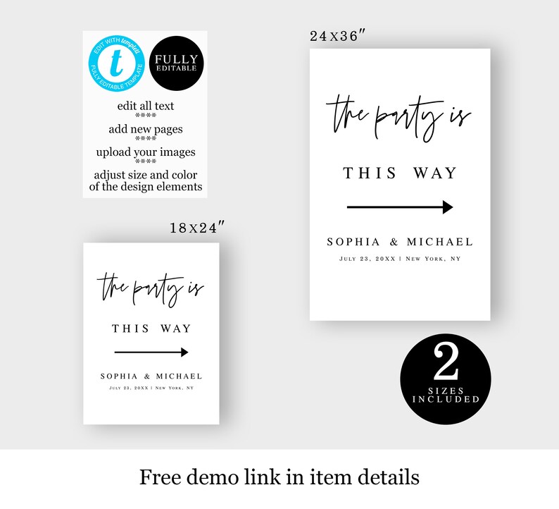 Printable Wedding This Way Sign Template Instant Download - Etsy