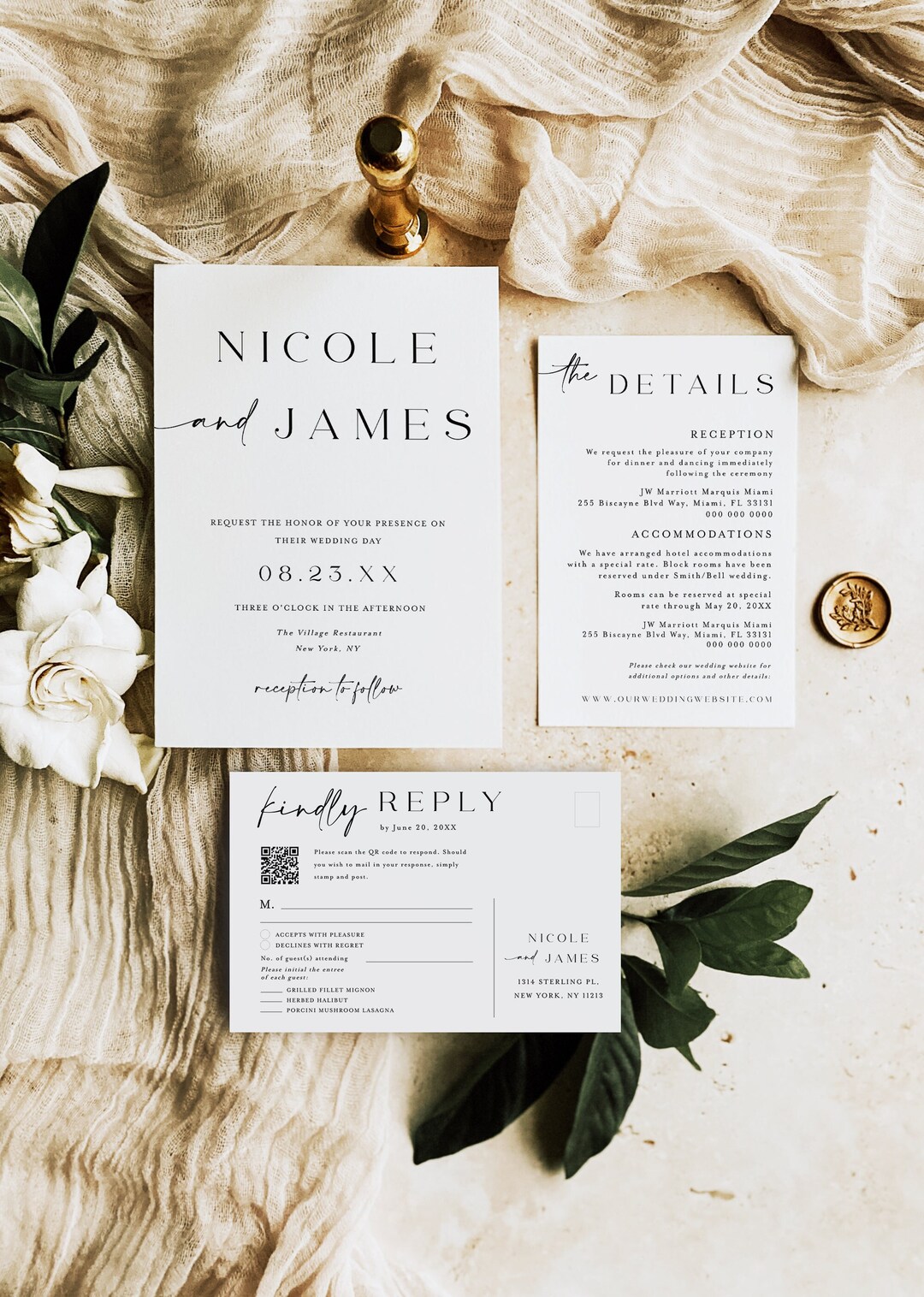 Wedding Invitation Template Set, QR Code RSVP Postcard, Wedding ...