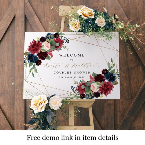 Navy Burgundy Blush Wedding Welcome Sign Template Blue Pink - Etsy