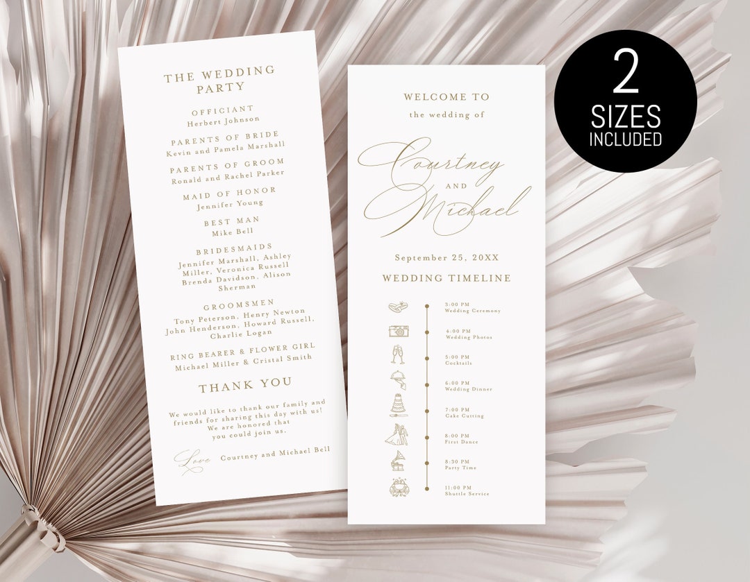 Gold Wedding Program Template Gold Program Card Gold Wedding - Etsy