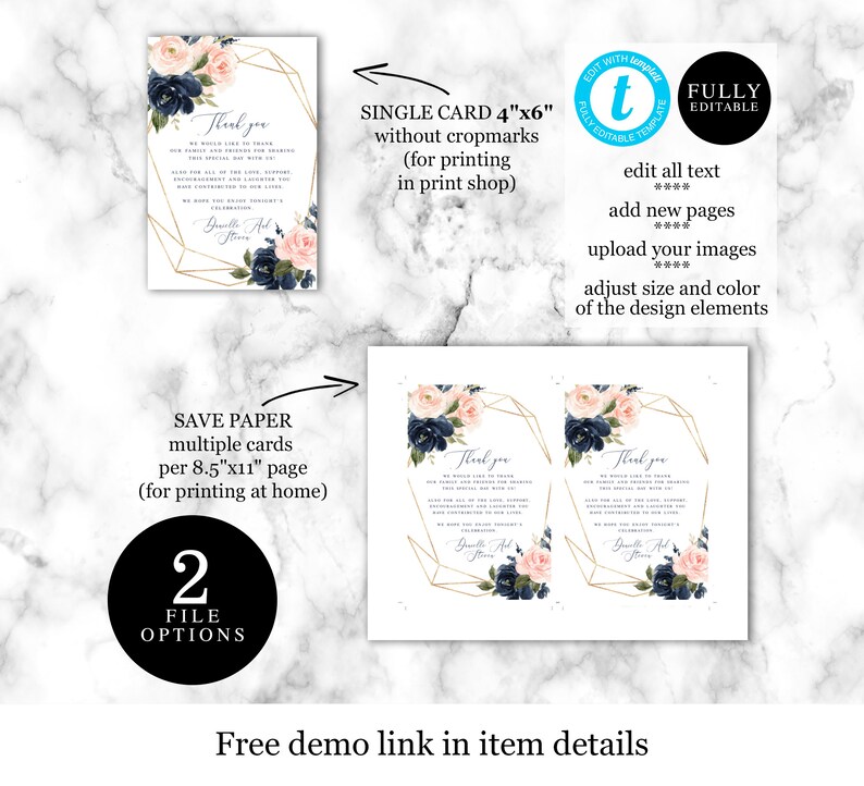 Thank You Note Template Fully Editable Wedding Thank You | Etsy