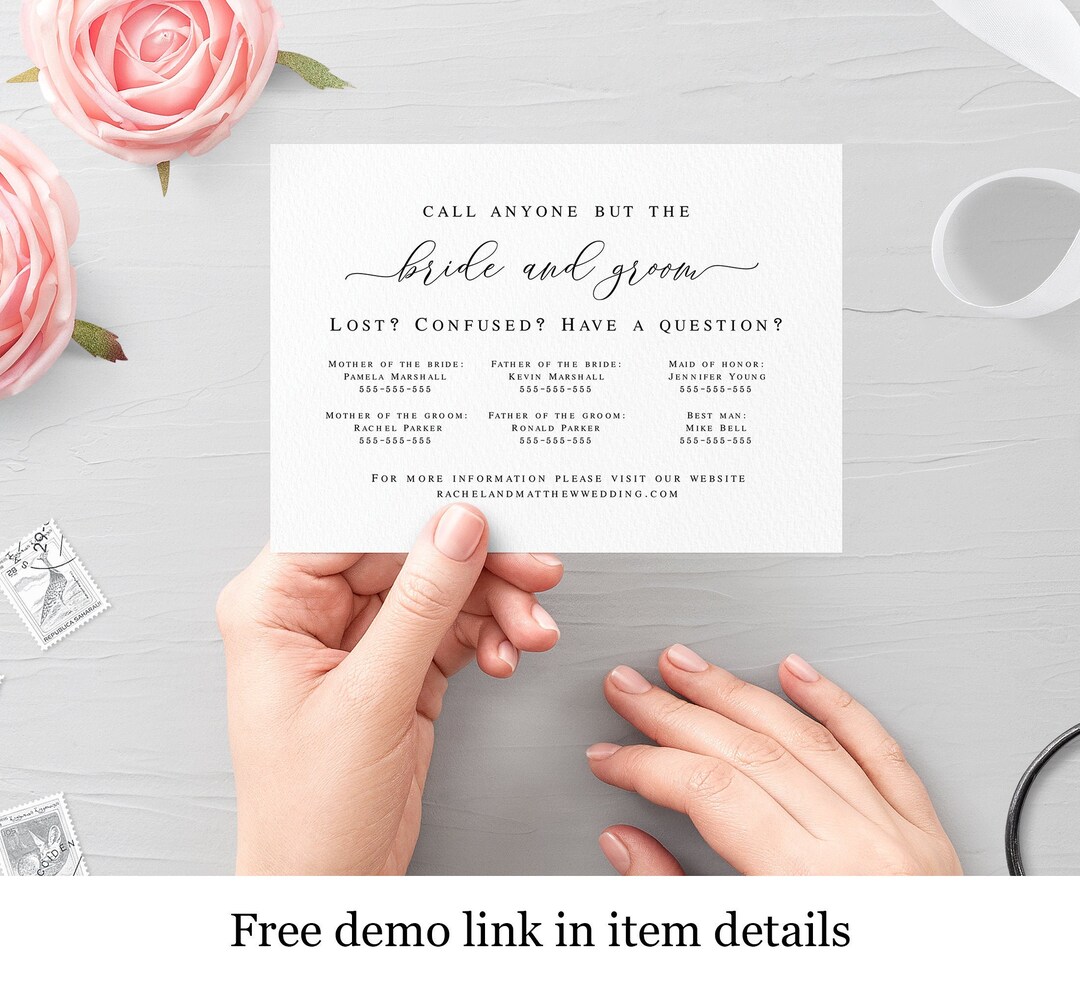 Call Anyone but the Bride Wedding Template Phone Number to Call ...