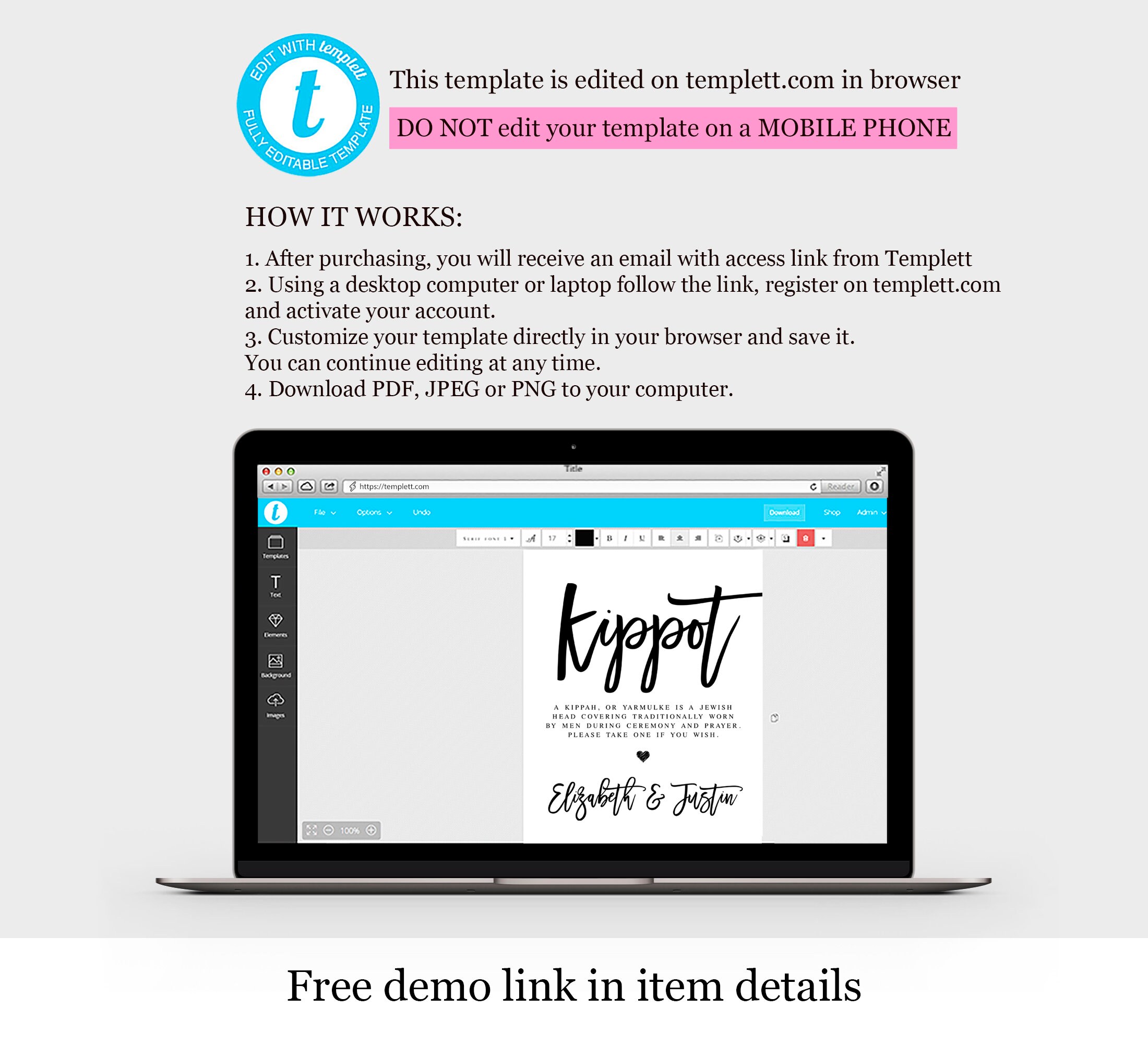 Kippot Sign Template Printable Kippah Sign Custom Digital - Etsy