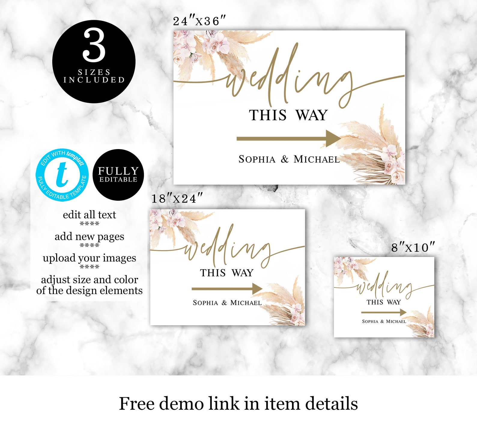 Gold Wedding This Way Sign Template Download Wedding Arrow - Etsy