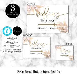 Gold Wedding This Way Sign Template Download Wedding Arrow - Etsy