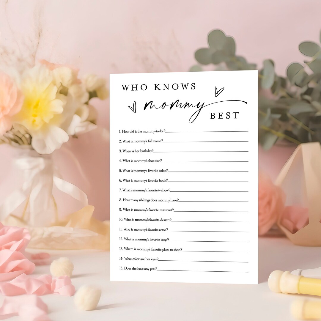 Who Knows Mommy Best, Who Knows Mom Best, Minimalist Baby Shower Game ...