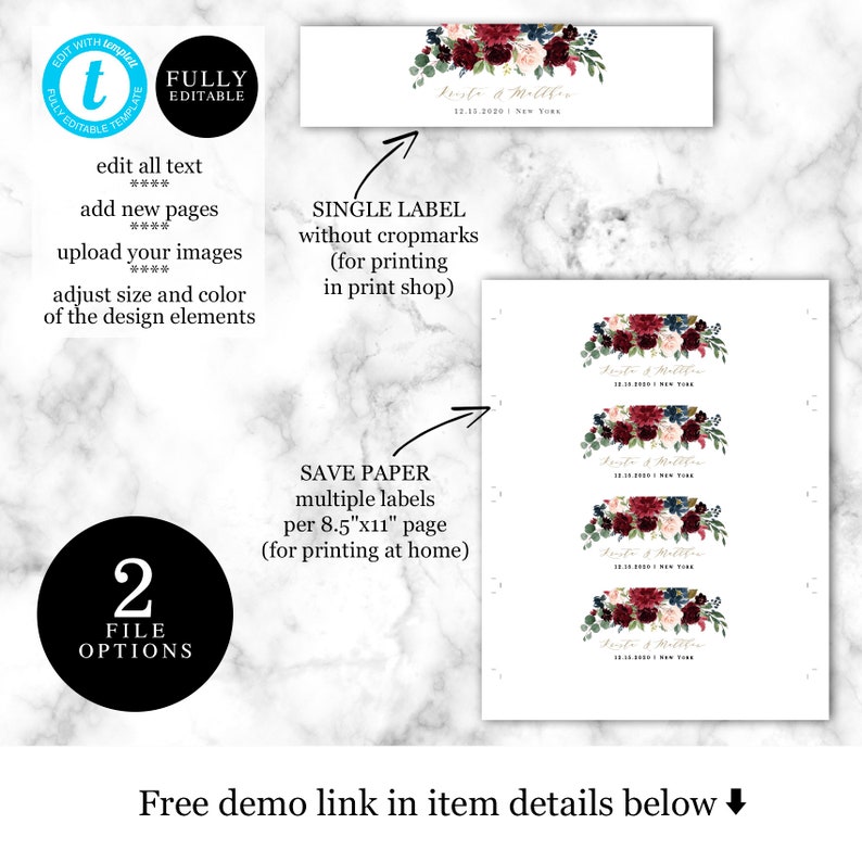 Water Bottle Wrapper Wedding Label Template Templett | Etsy