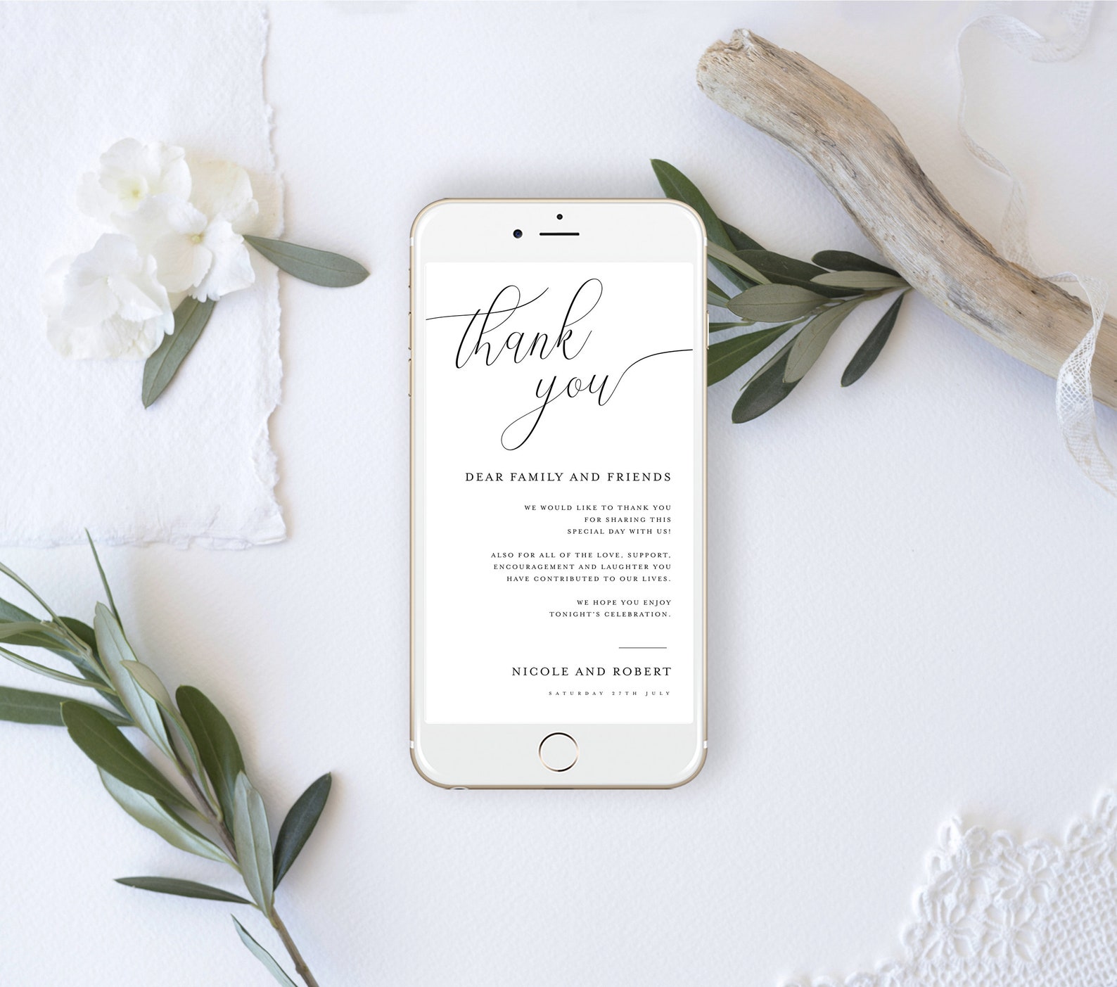 Electronic Thank You Card, Digital Thank You Card Template, Minimalist ...