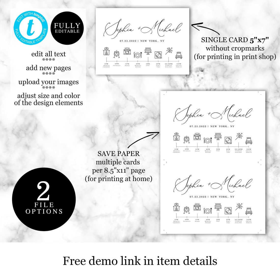 Calligraphy Itinerary Editable Timeline Template Schedule of - Etsy