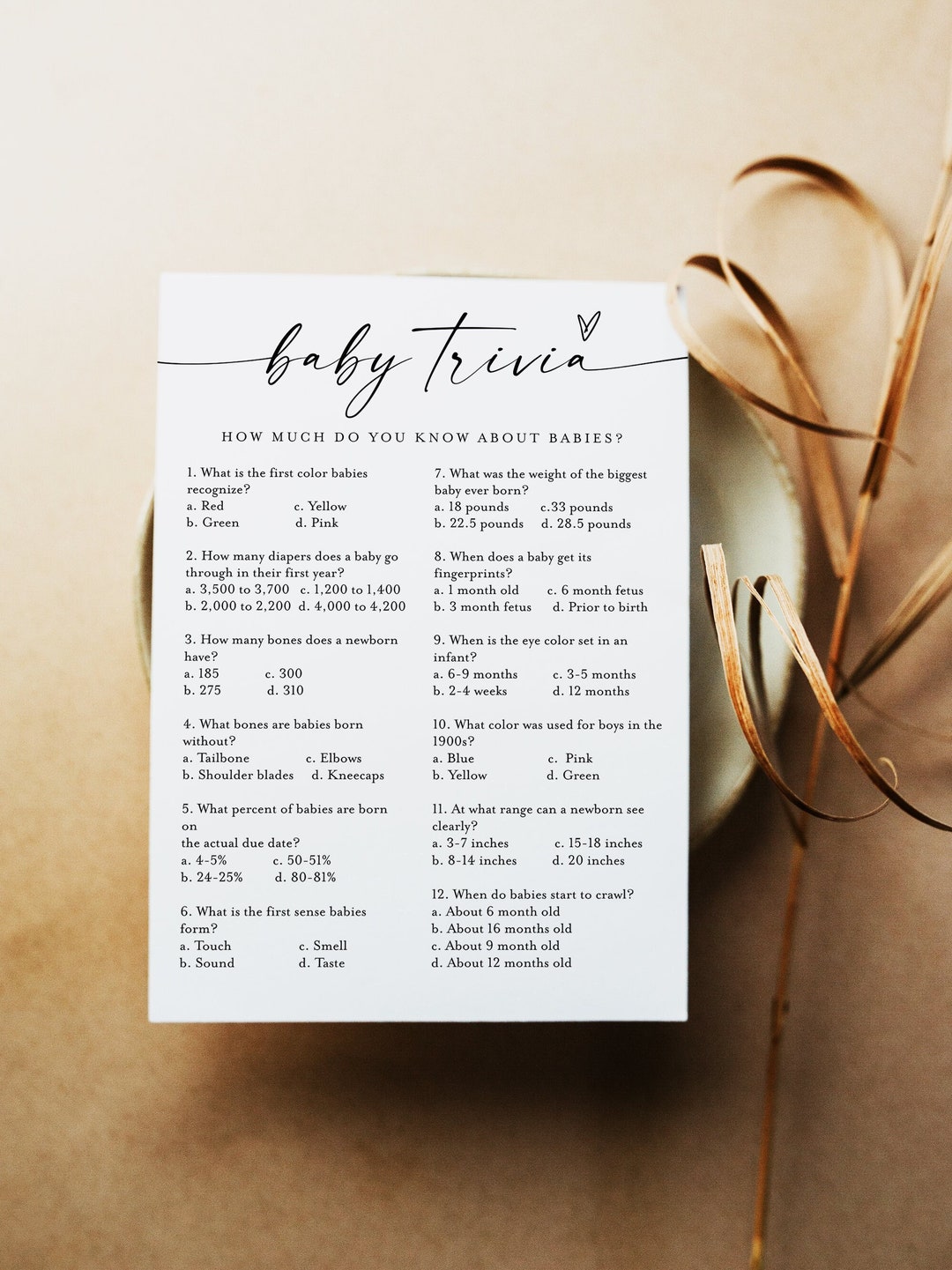 Baby Trivia Game, Baby Shower Trivia Game, Minimalist Baby Shower Game ...