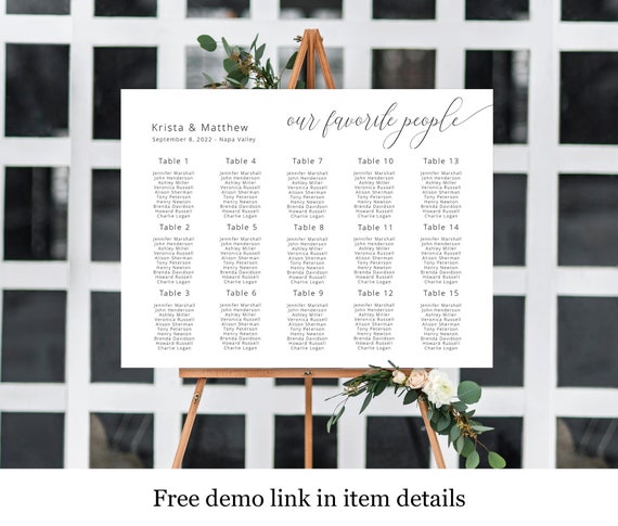 Simple Seating Chart Printable Template Our Favorite People | Etsy