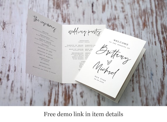Instant Download Wedding Program Template Folded Booklet - Etsy
