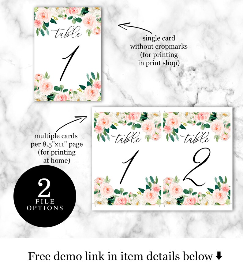 Floral Wedding Table Numbers Template Instant Download - Etsy