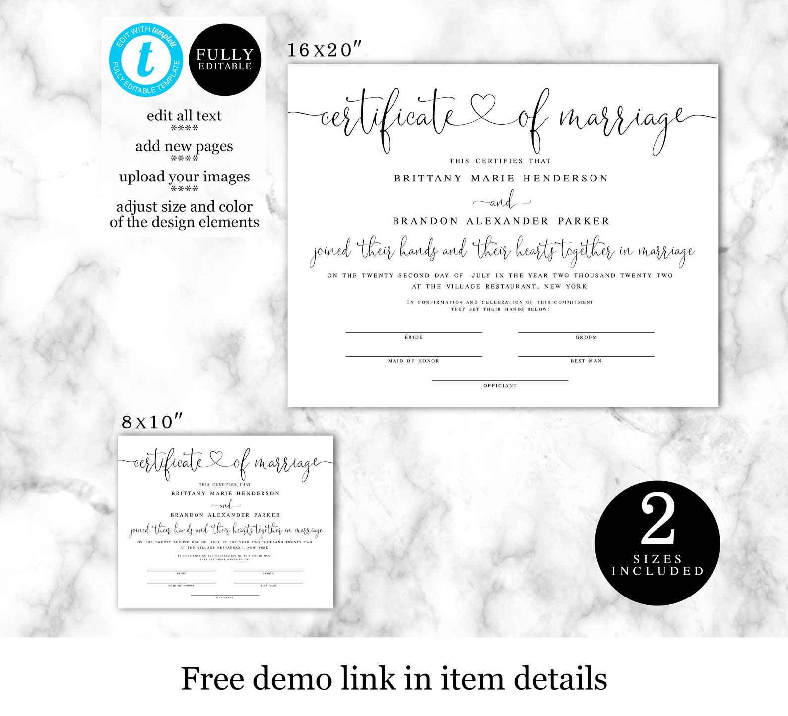 Romantic Certificate of Marriage Template Printable Keepsake | Etsy