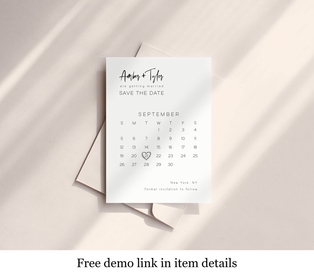 Calendar Save the Date Template, Templett, Fully Editable, Instant ...