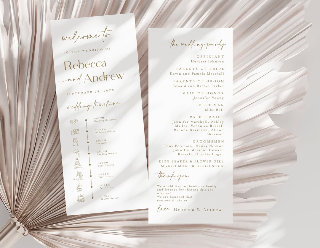 Gold Wedding Program Template Gold Program Gold Wedding - Etsy